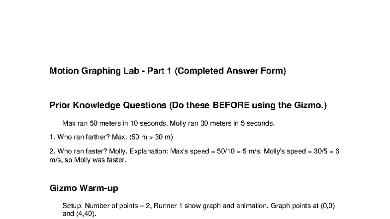 Motion Graphing Lab Answers - Motion Graphing Lab - Part 1 (Completed ...