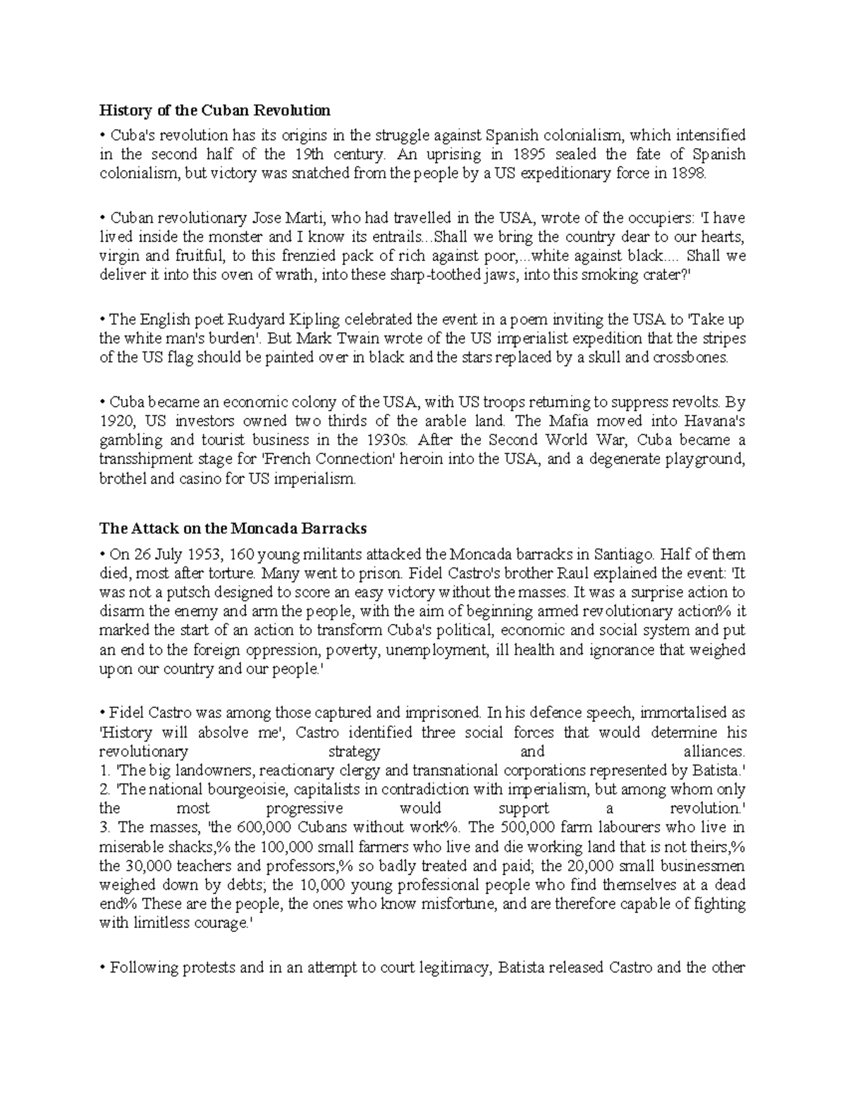 Cuban Revolution: Origins, Key Events, and Impact on Society - Studocu