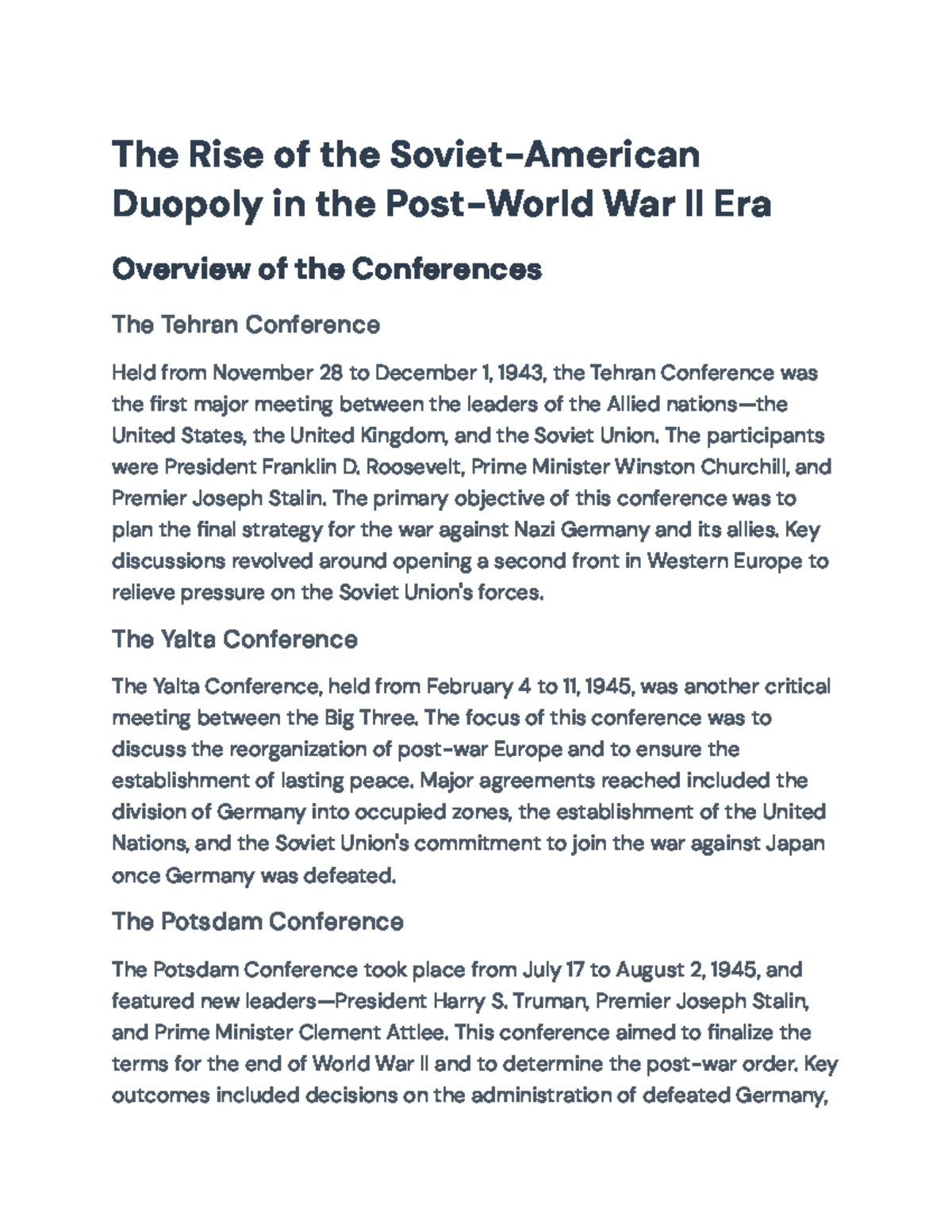 The Rise of Soviet-American Superpowers: A Post-WWII Analysis - The ...