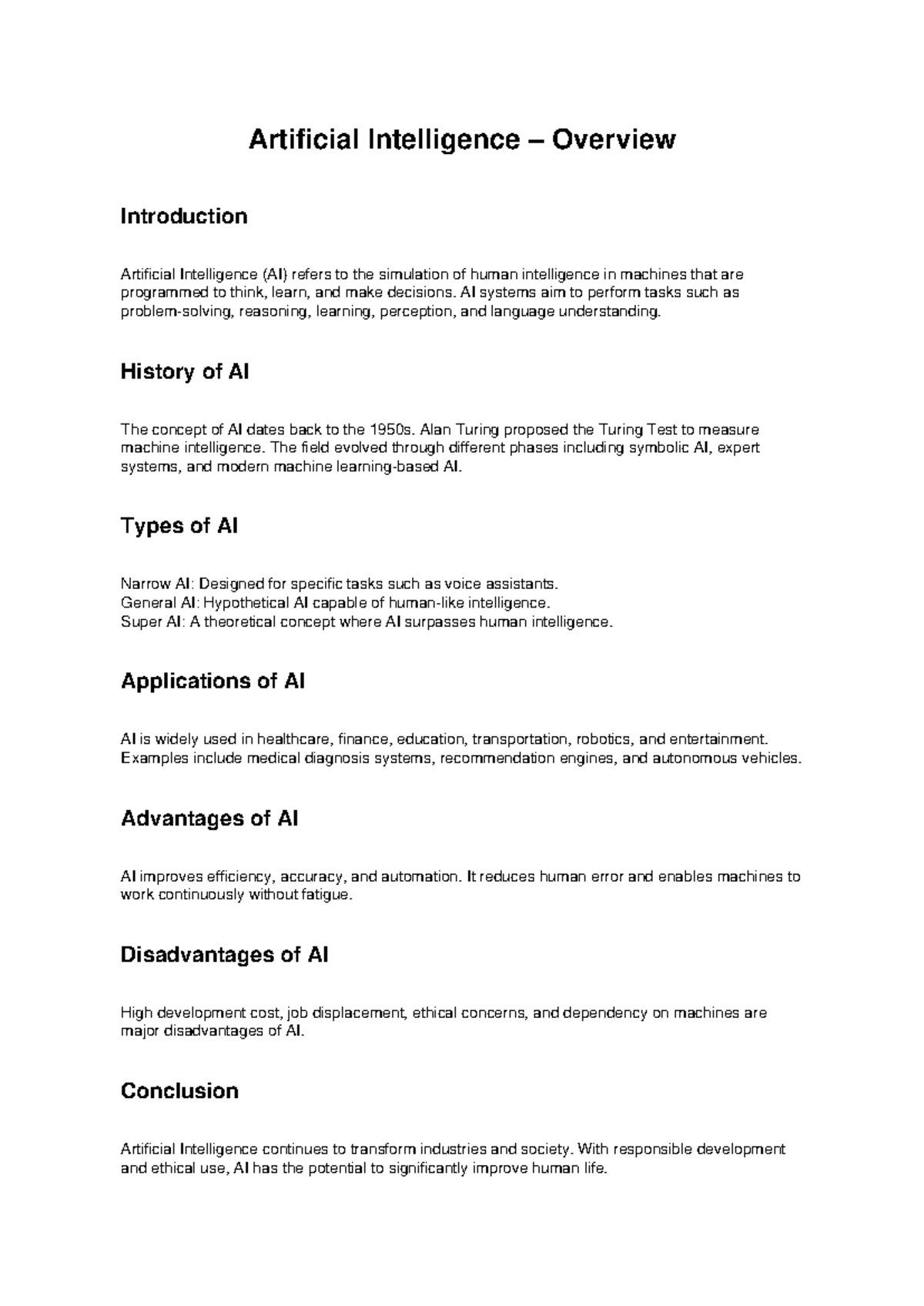 Artificial Intelligence (AI) Overview Notes: Key Concepts ...