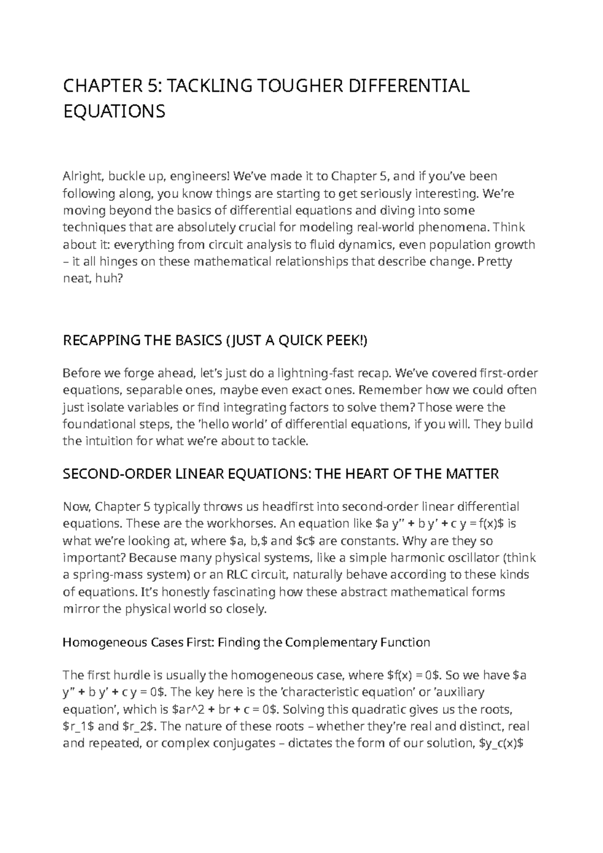 ENG MATH 101: CHAPTER 5 - ADVANCED DIFFERENTIAL EQUATIONS REVIEW - Studocu