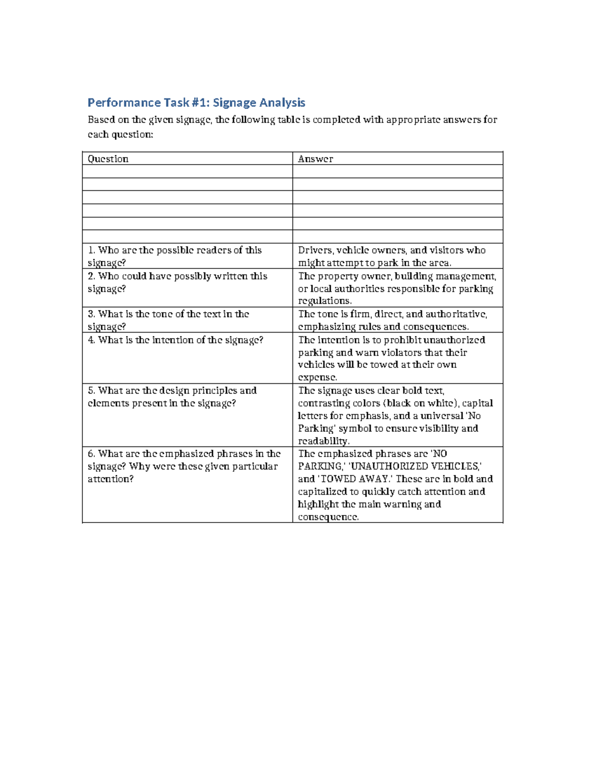 Performance Task: Signage Analysis for Parking Regulations - Studocu