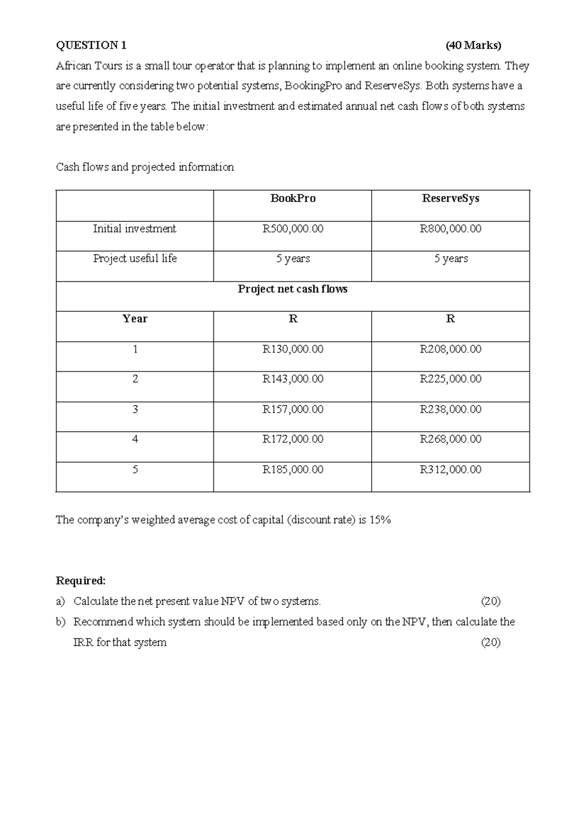 CAE250S NOV MAIN EXAM MEMO: NPV & Ratios Calculation Solutions - Studocu