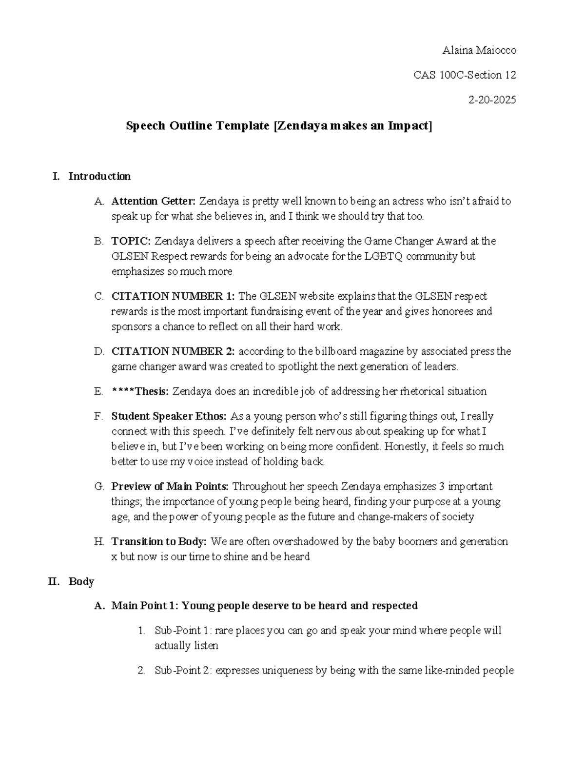 CAS 100 C Outline Template - Alaina Maiocco CAS 100C-Section 12 2-20 ...