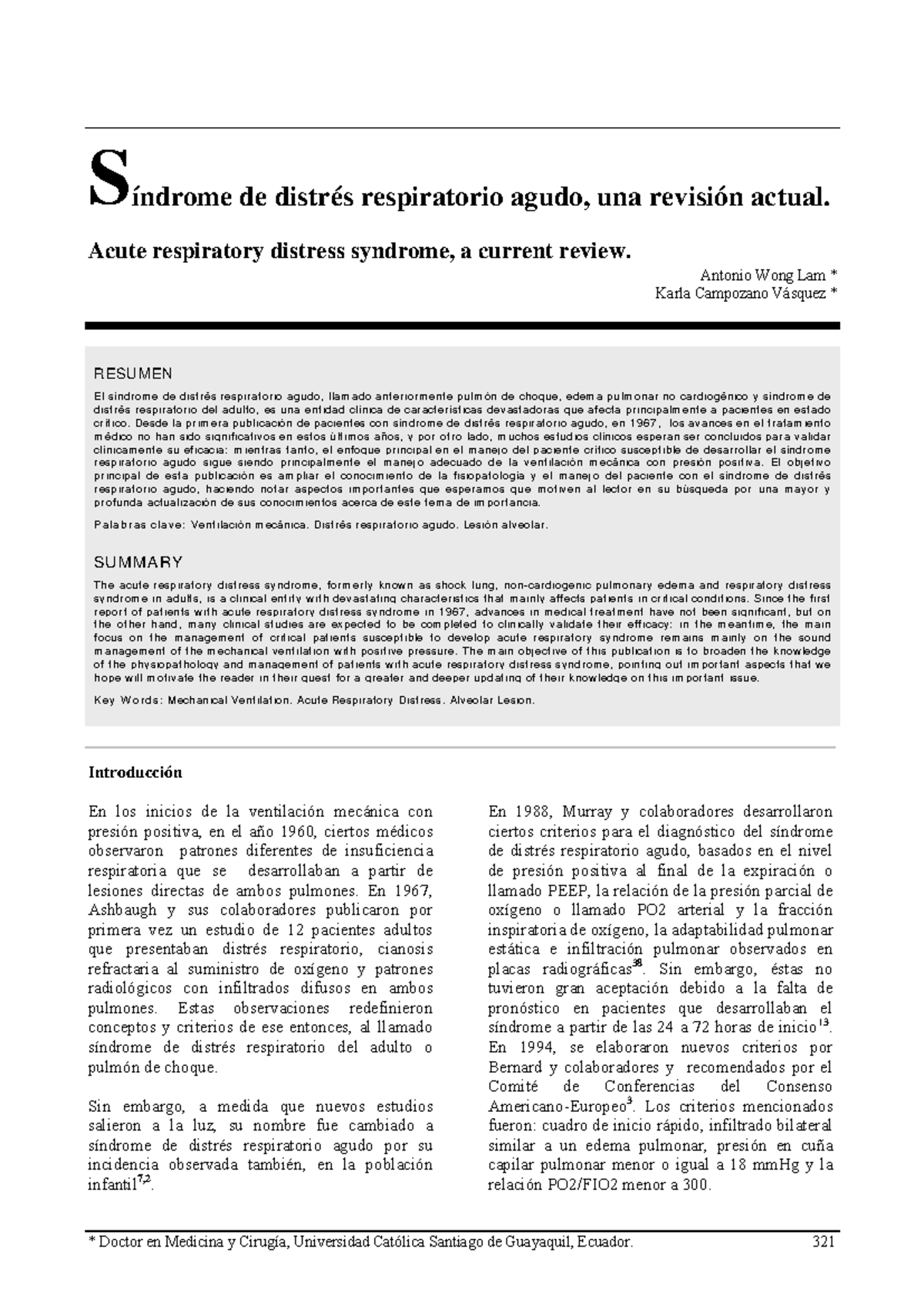 Revisión Actual sobre el Síndrome de Distrés Respiratorio Agudo (SDRA ...