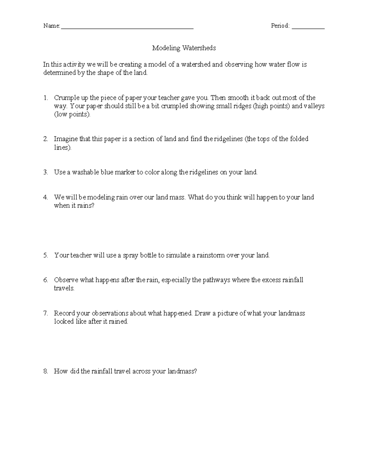 Watershed Modeling Activity - Assignment - Studocu
