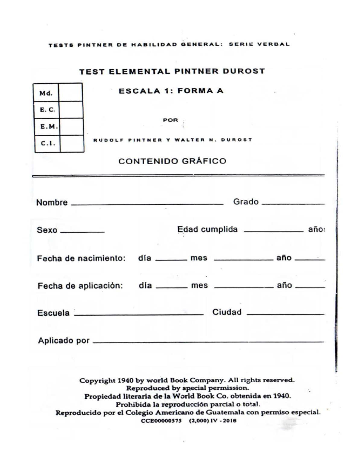 Protocolo de Pruebas Pintner Durost: Habilidad General y Vocabulario ...