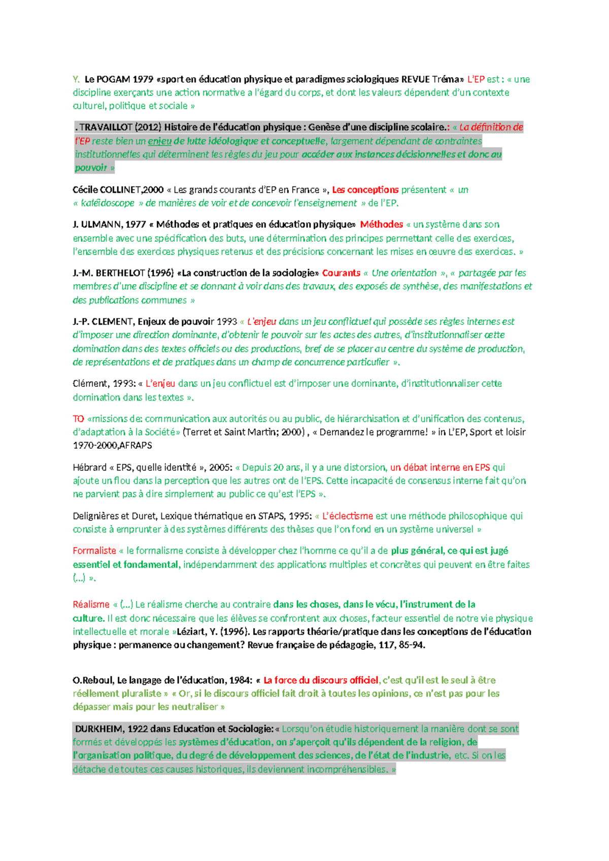 Fiche courant Citations - Y. Le POGAM 1979 «sport en éducation physique ...