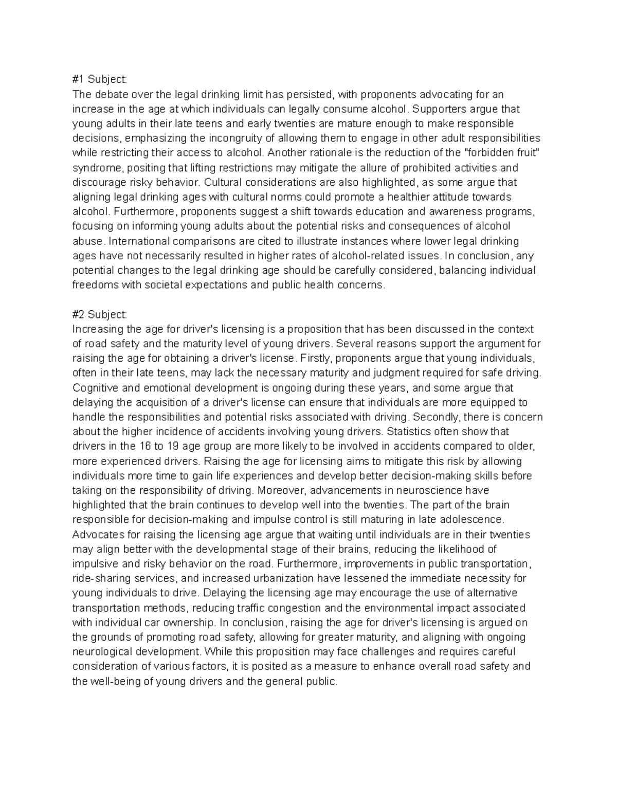 Legal Drinking Age & Licensing Age Debate: An Opinion Paper - Studocu