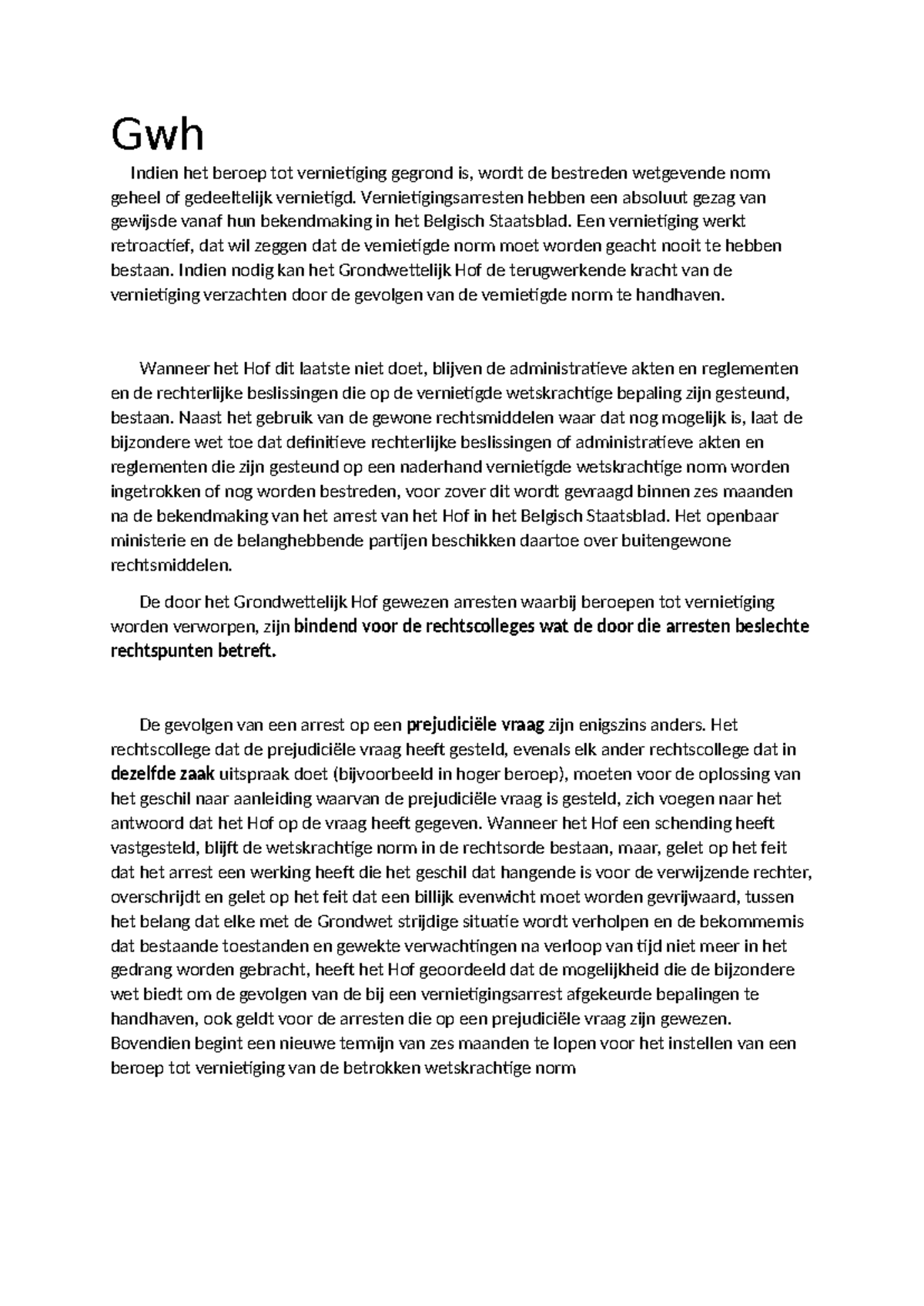 Grondwettelijk Hof: Vernietigingsarresten en Hun Gevolgen - Studocu