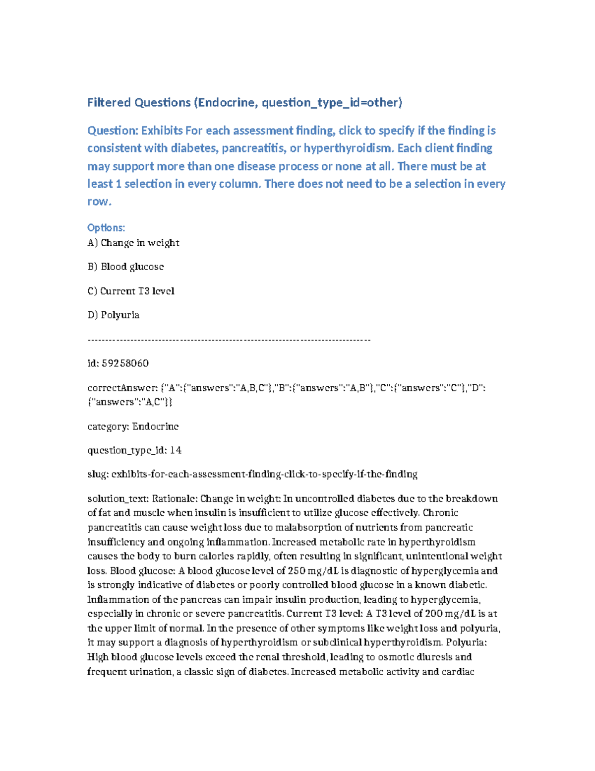 Filtered Questions: Endocrine Assessment Findings and Teaching Notes ...