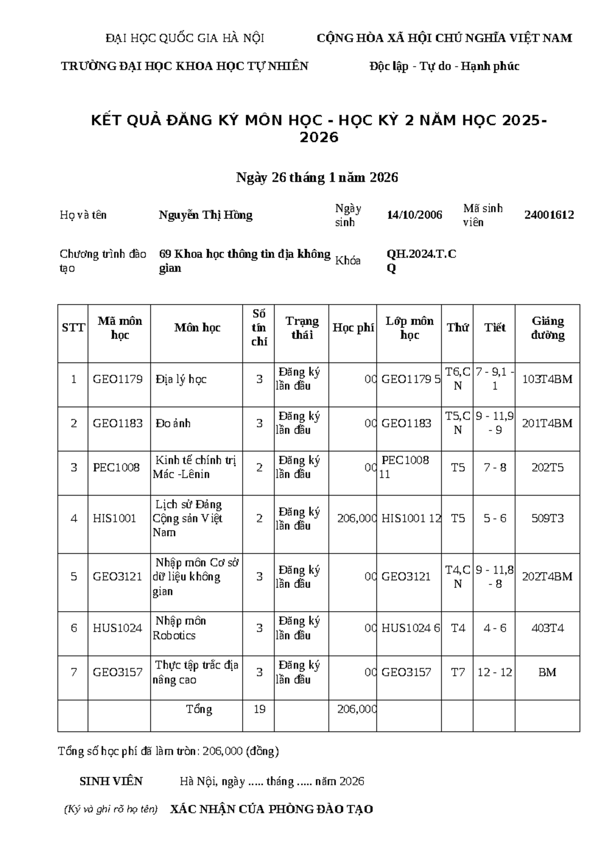 Kết Quả Đăng Ký Môn Học Học Kỳ 2 Năm Học 2025-2026 - Studocu