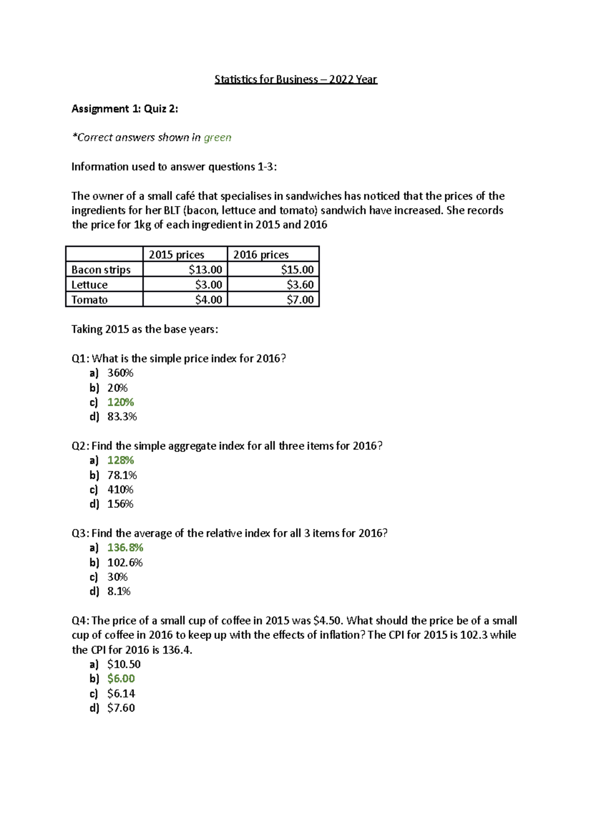 SB Quiz 2 Answers - Assignment 1: Quiz 2 - Statistics for Business – 2022 Year Assignment 1 ...