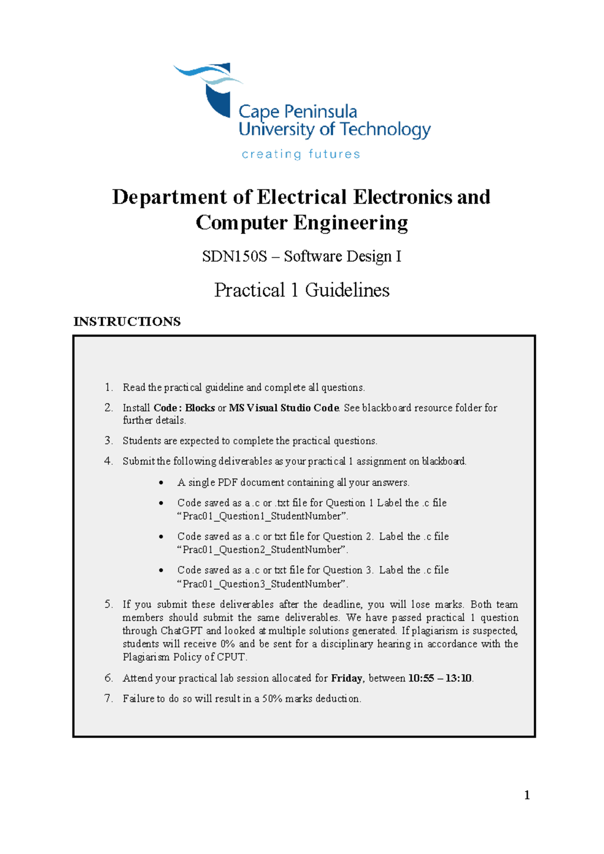 SDN150S Software Design I Practical 1 Guidelines and Instructions - Studocu