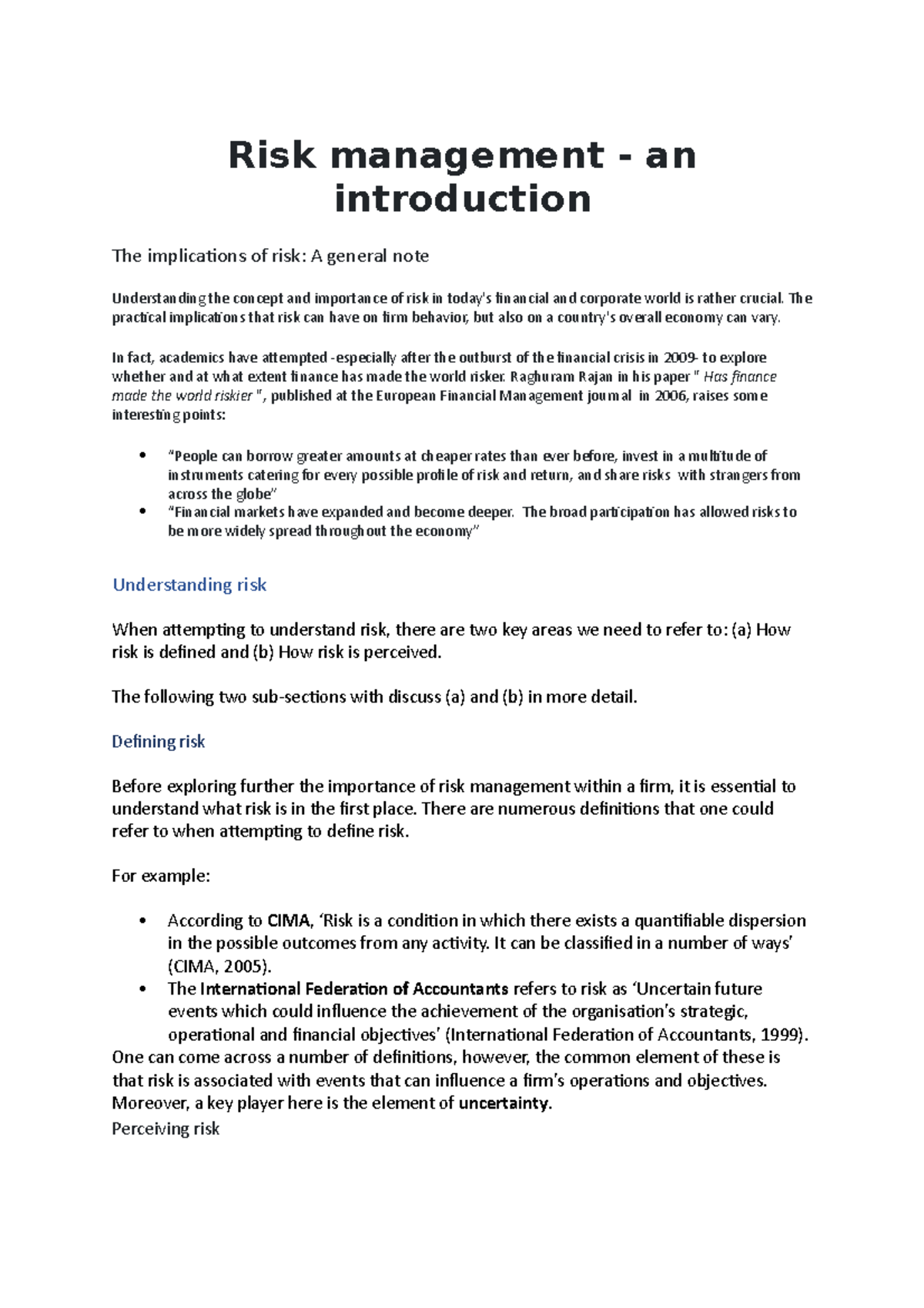 Wk 6 Risk management - Lecture notes 1-6 - Risk management - an ...