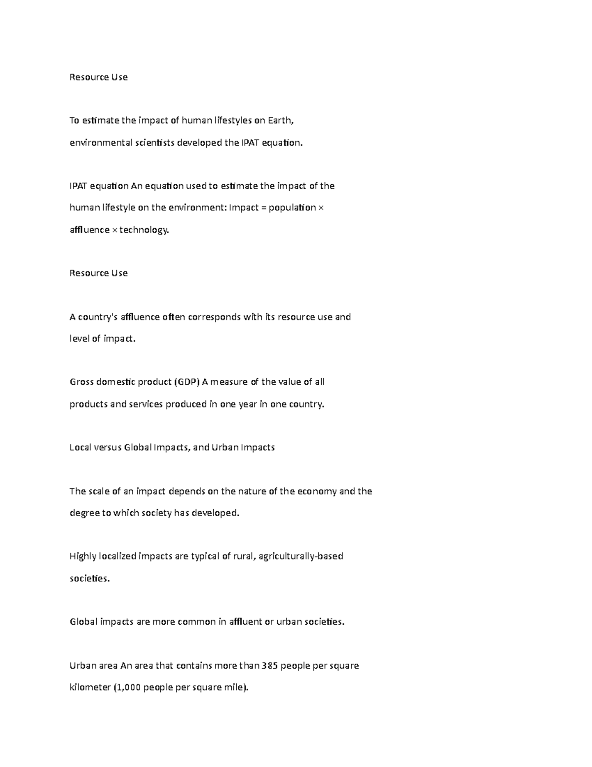 Earth's Population Growth - Resource Use To estimate the impact of ...