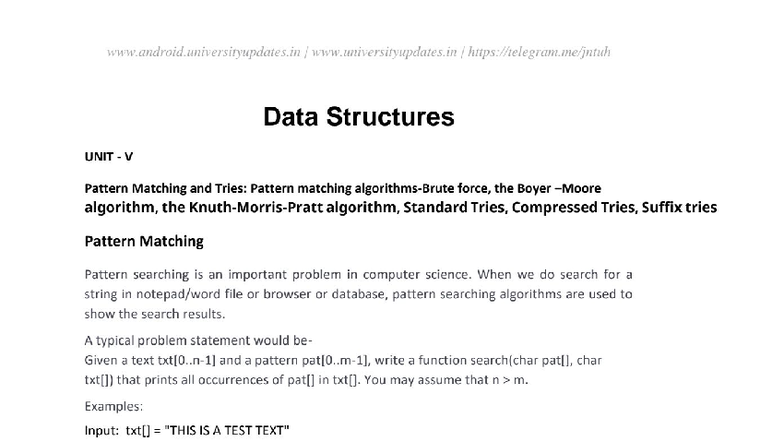 Data Structures UNIT V: Pattern Matching Algorithms and Tries - Studocu