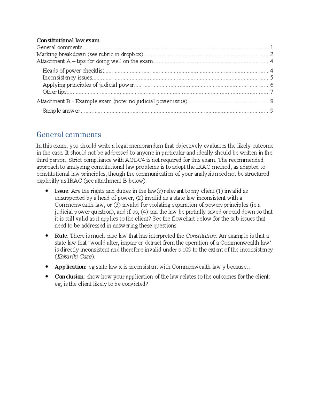 Constitutional Law Exam Notes: Problem Solving & Marking Guide - Studocu