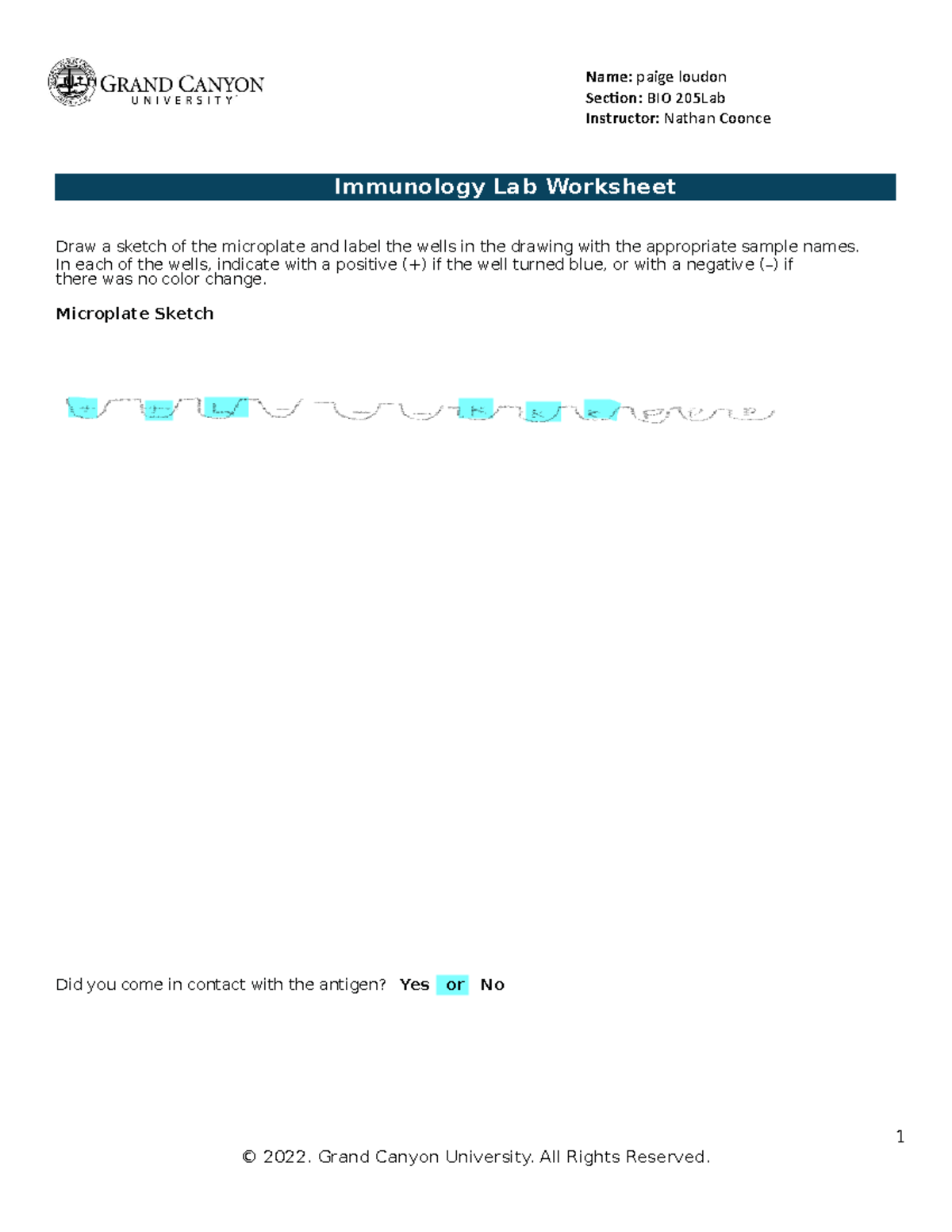Immunology lab - lab report - Section: BIO 205Lab Instructor: Nathan ...