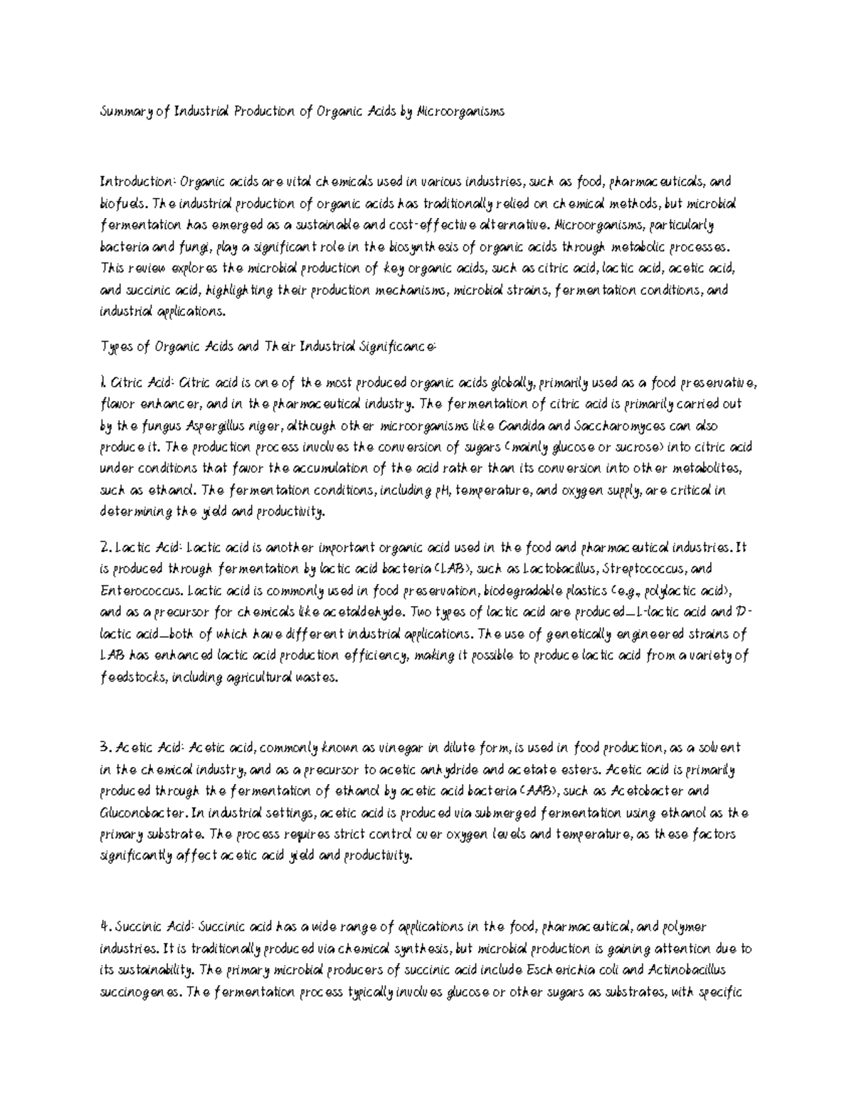 Summary of IMB: Microbial Production of Key Organic Acids - Studocu