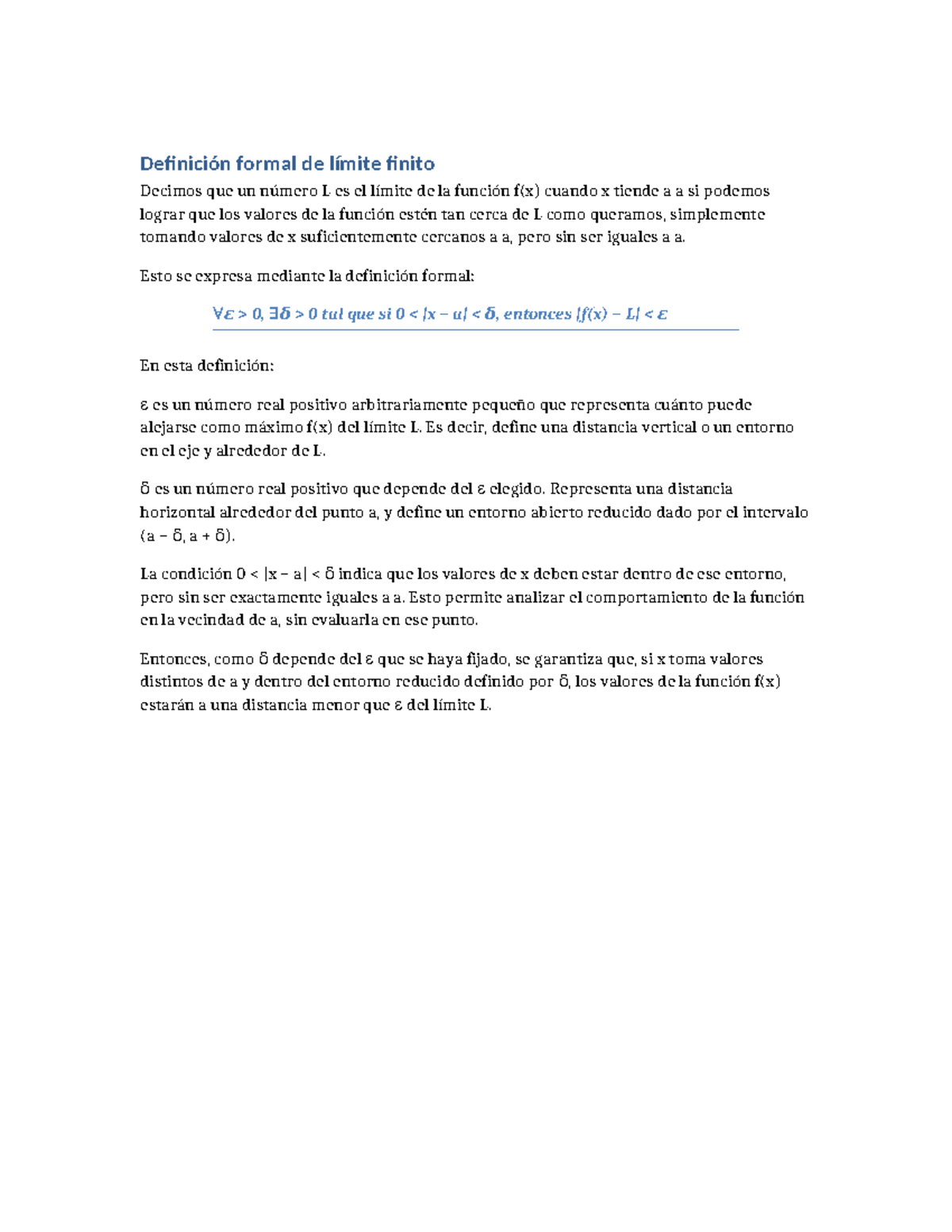 Definición Formal de Límite Finito en Análisis Matemático - Studocu
