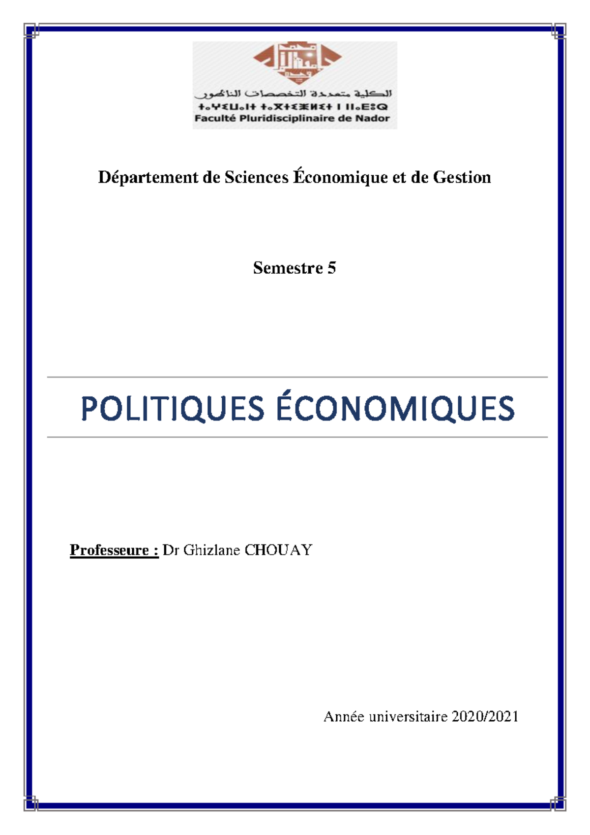 Politiques Économiques - Cours PE - Semestre 5 Notes et Concepts - Studocu