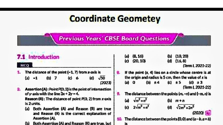 Coordinate Geometry Previous CBSE Board Questions (2023) - Studocu