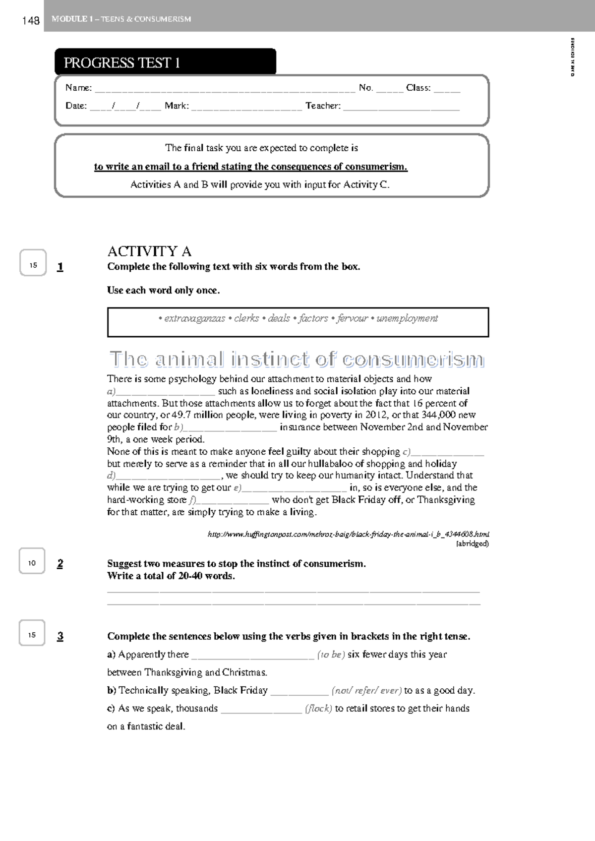 IT11 Progress Test: Understanding Consumerism in Teens - Studocu