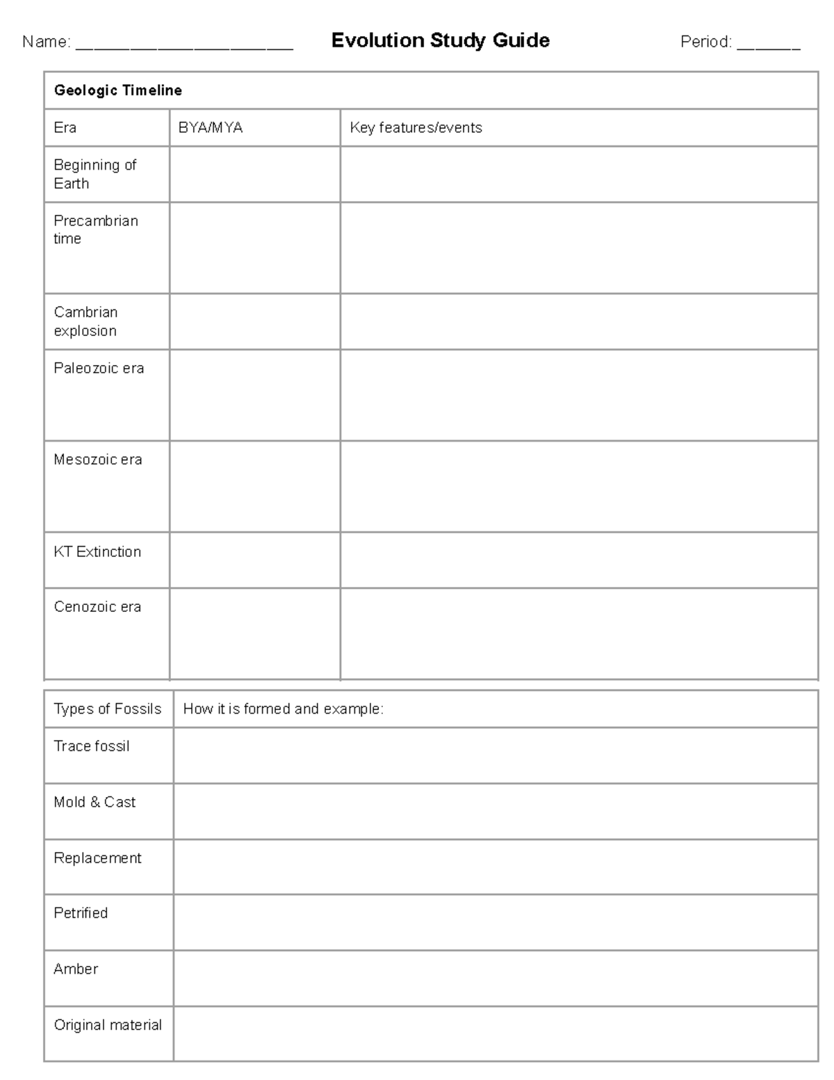 Evolution Study Guide (Biology 101): Geologic Timeline & Key Concepts ...