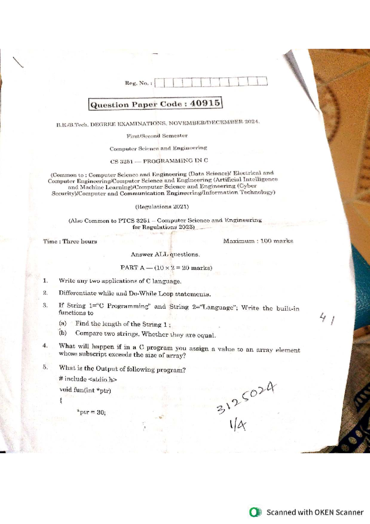 CS 3251 Programming in C: Previous Year Question Papers - Studocu