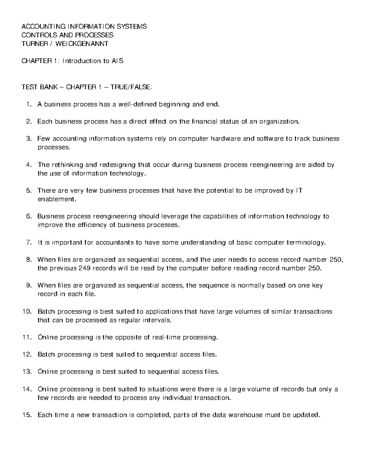 ACCOUNTING INFORMATION SYSTEMS CONTROLS AND PROCESSES TEST BANK CHAPTER ...