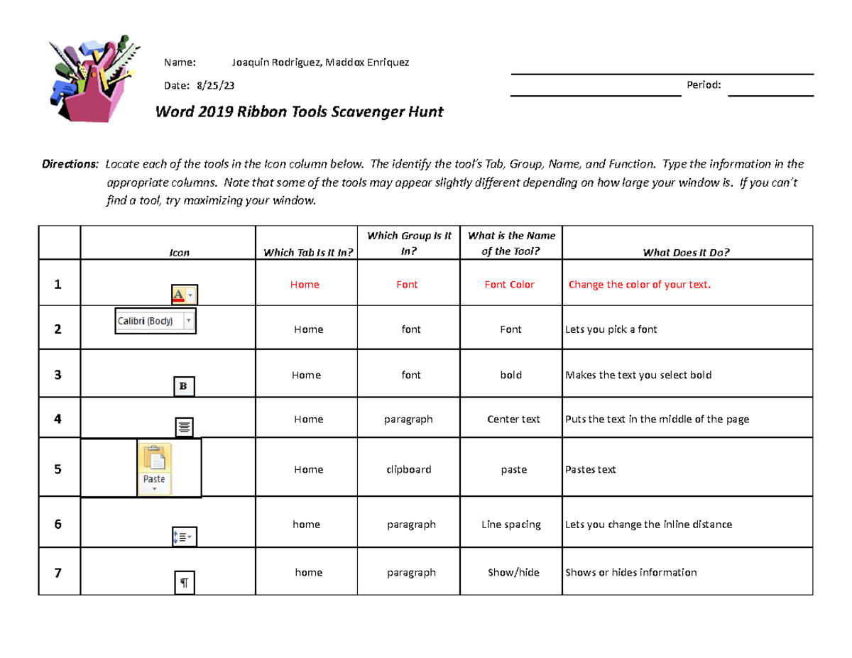 Word 2019 Ribbon Tools: Scavenger Hunt Guide for Students - Studocu