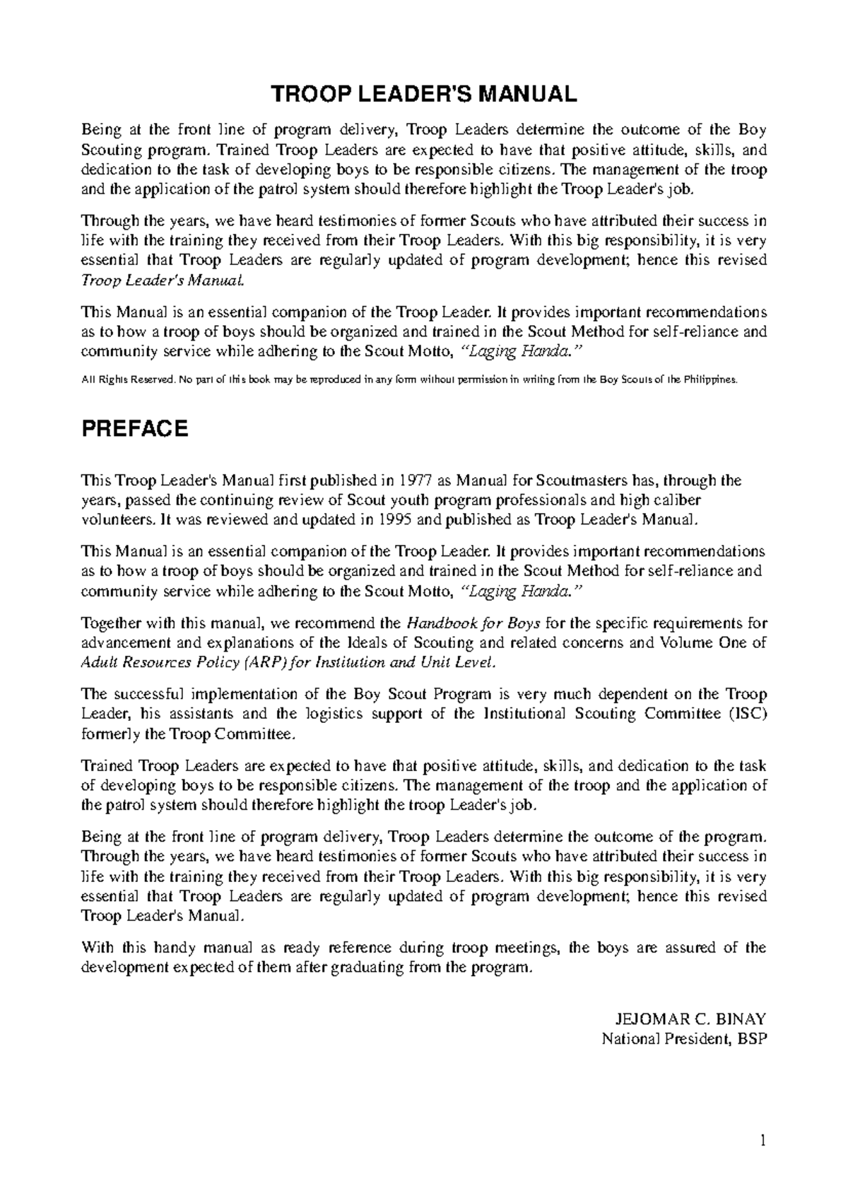 Revised Troop Leader's Manual for Effective Scouting Management - Studocu