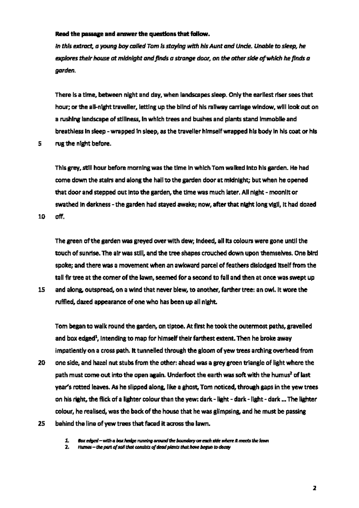 Comprehension Questions on Tom's Midnight Garden Adventure - Studocu
