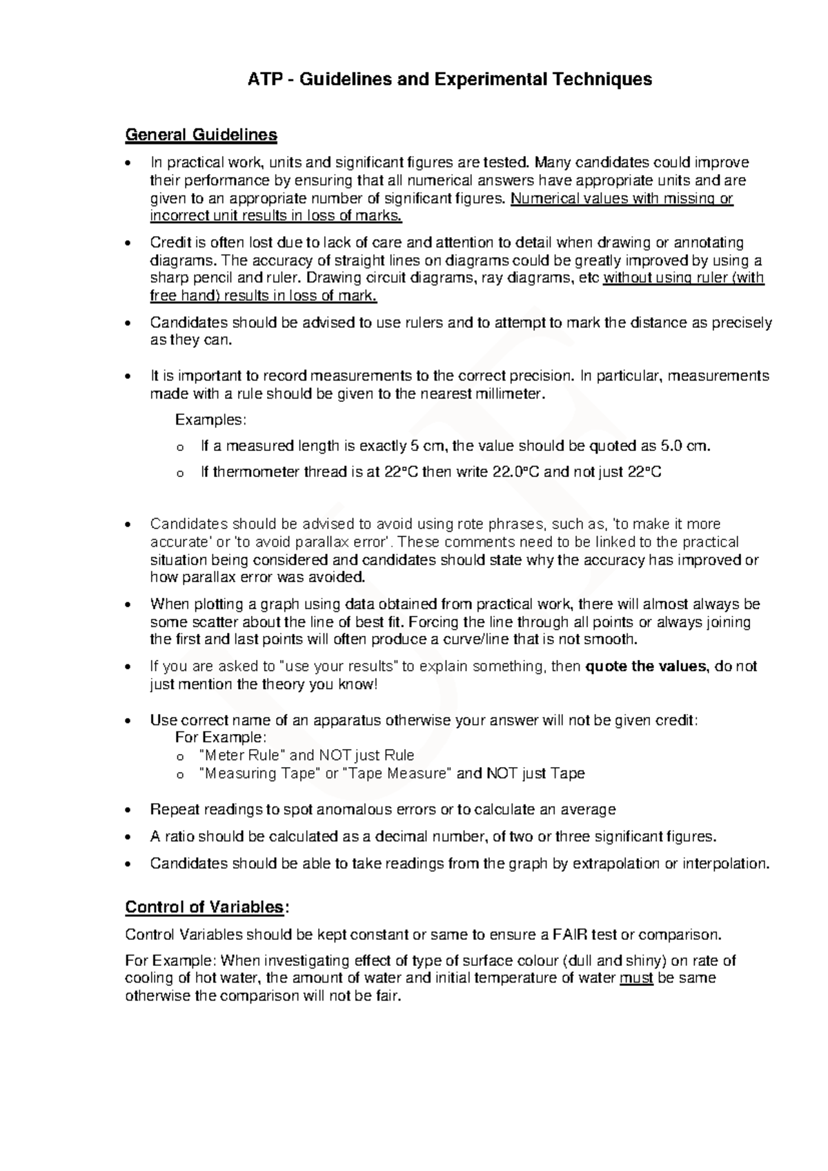 ATP Guidelines for Experimental Techniques: Essential Physics Notes ...