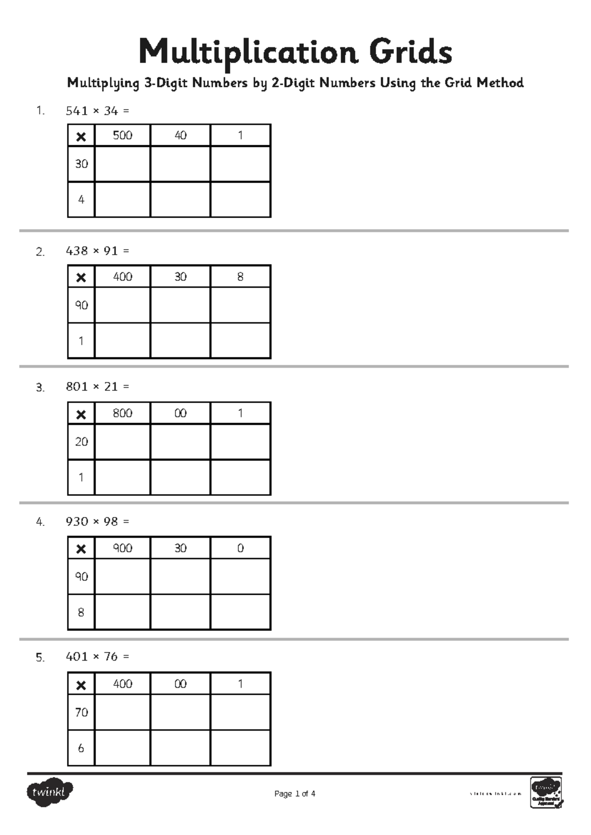Grid Method Challenge: Multiplication Grids & Answers - Studocu