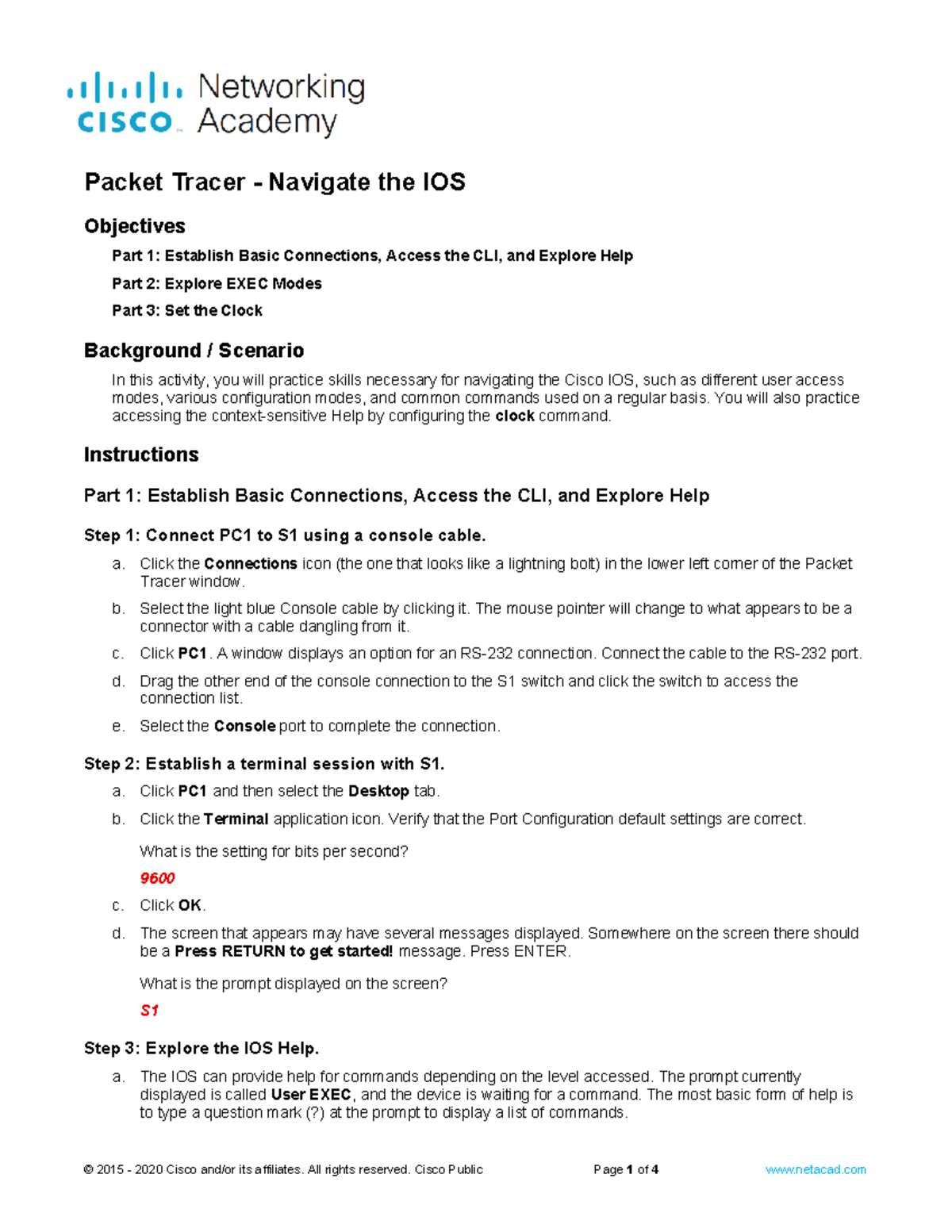 Packet Tracer IT Notes: Navigating Cisco IOS & EXEC Modes - Studocu