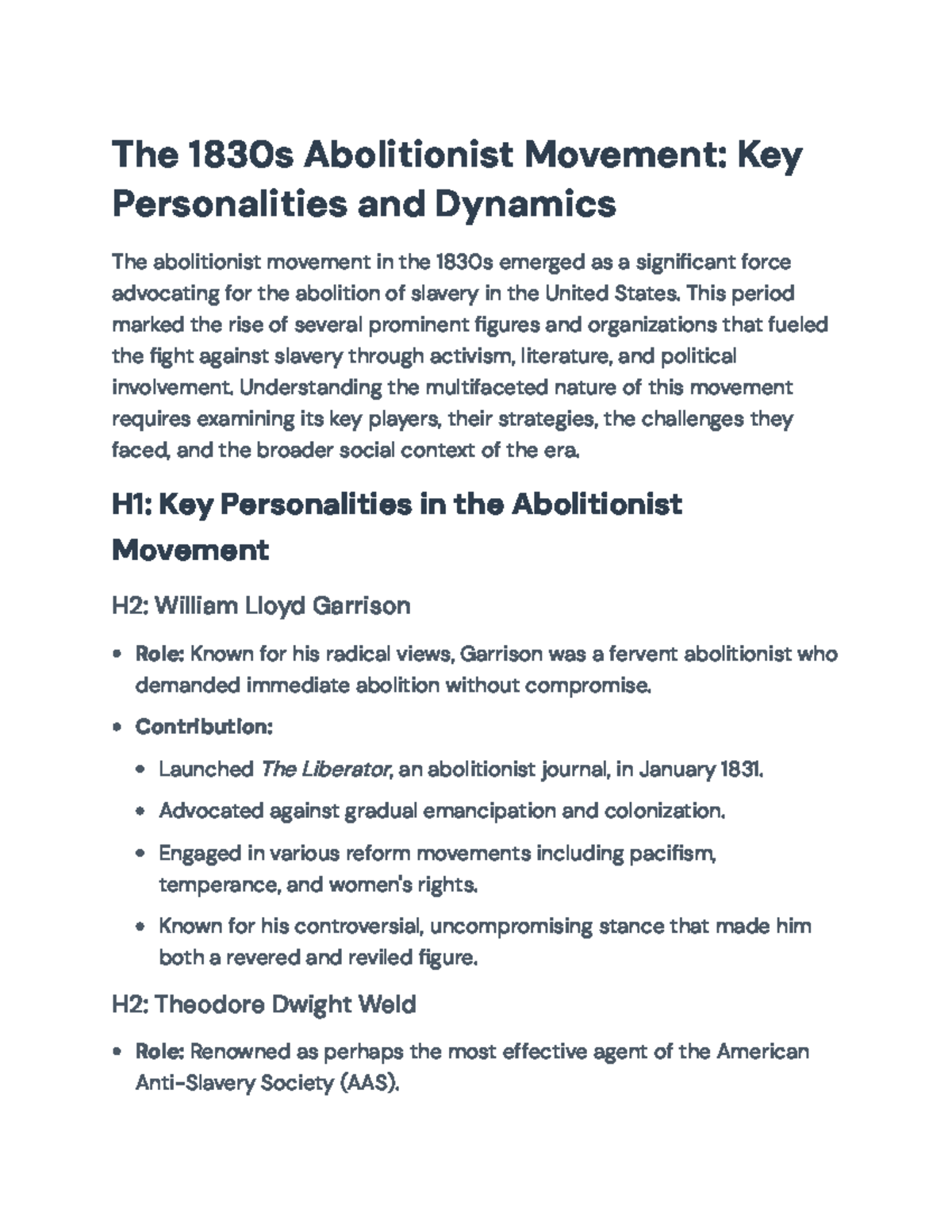 The 1830s Abolitionist Movement: Key Figures and Challenges (HIST 101 ...