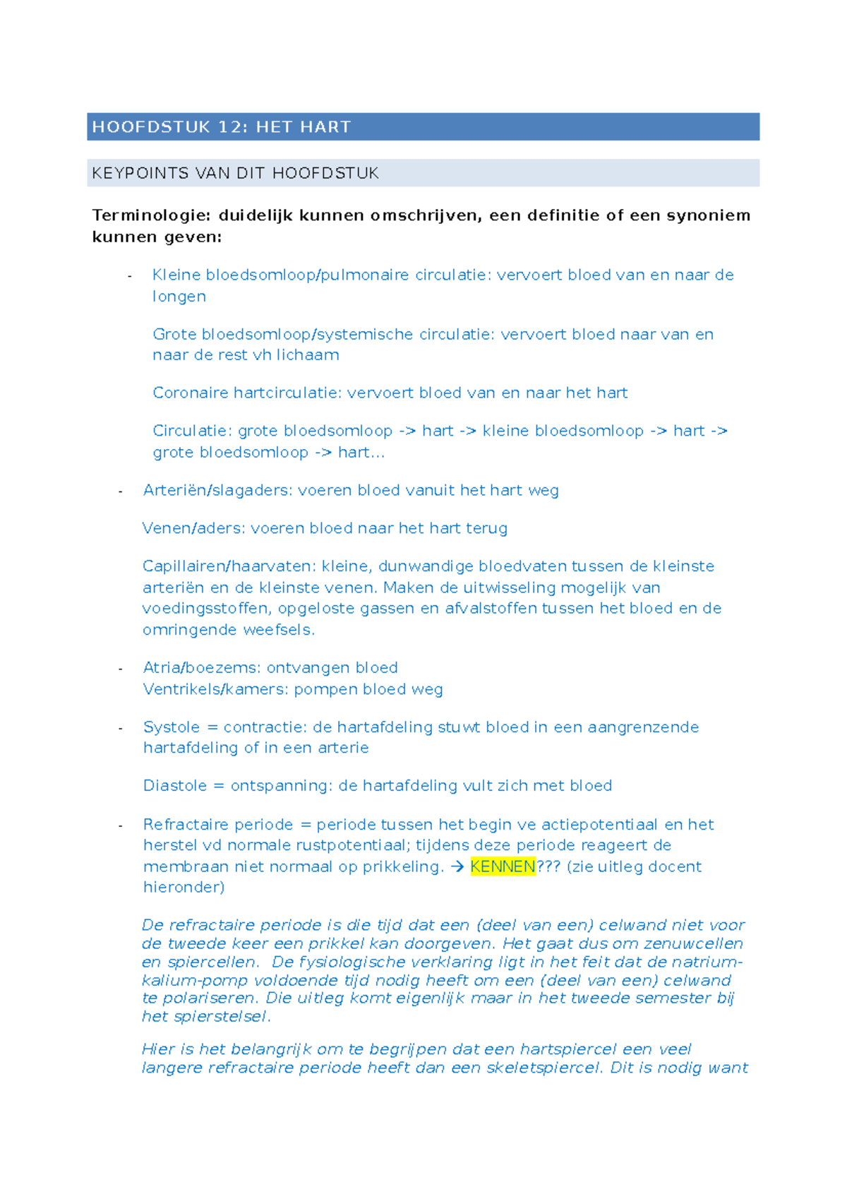 12 Key-points Het hart - Begrijp en studeer deze samenvatting en je ...