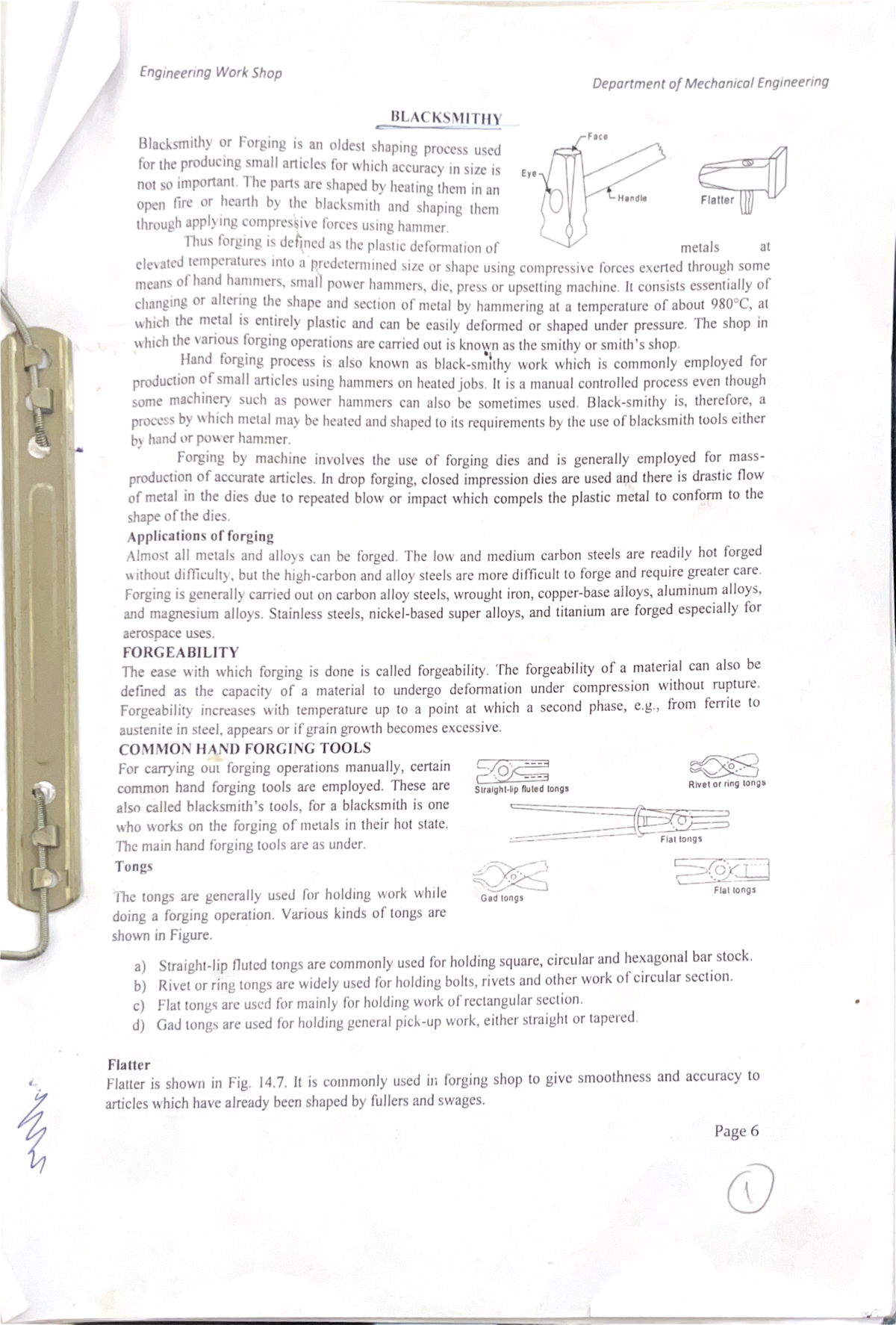 Black smithing workshop - Engineering Work Shop Department of ...