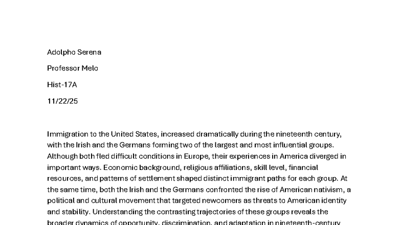 Chapter 12: Immigration Patterns of Irish and German Groups in the U.S ...