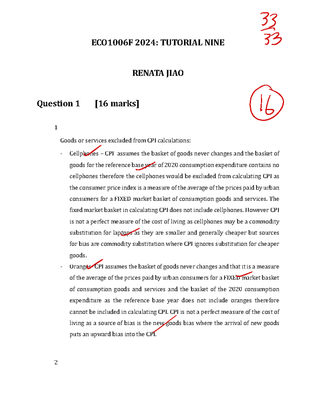 Jxxren 001-6 - TUT - ECO1006F 2024: TUTORIAL NINE RENATA JIAO Question ...