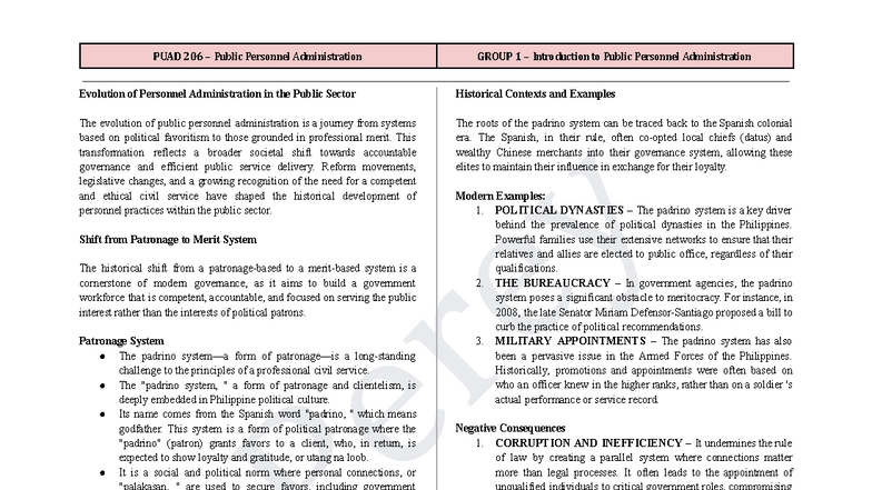 Introduction to Public Personnel Administration (PPA 101) - Studocu