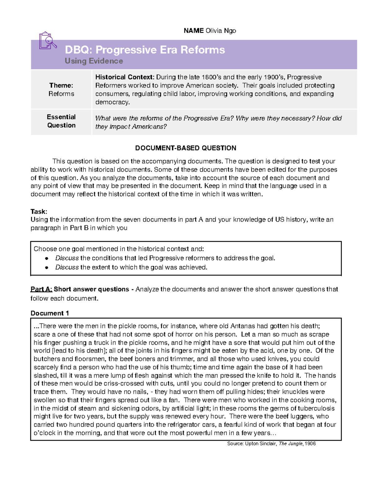 DBQ Analysis: Progressive Era Reforms & Their Impact on Society - Studocu