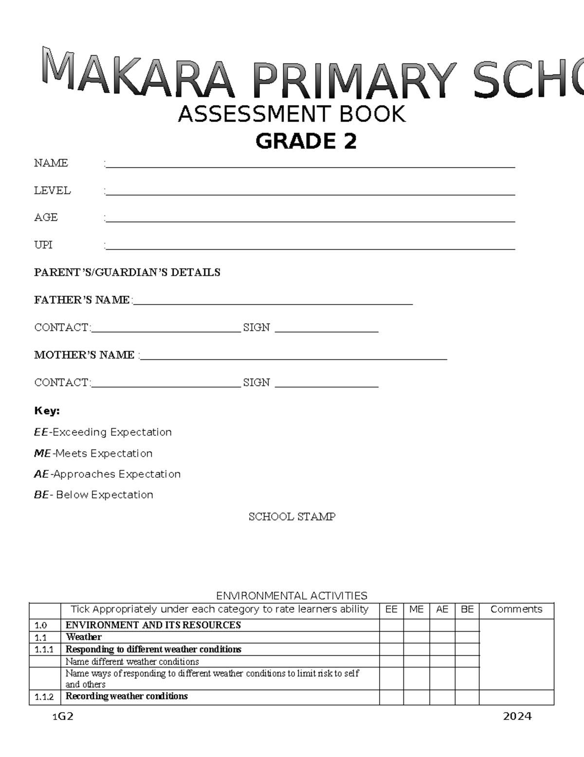 Grade 2 Assessment Overview: Environmental, Literacy, and Arts ...