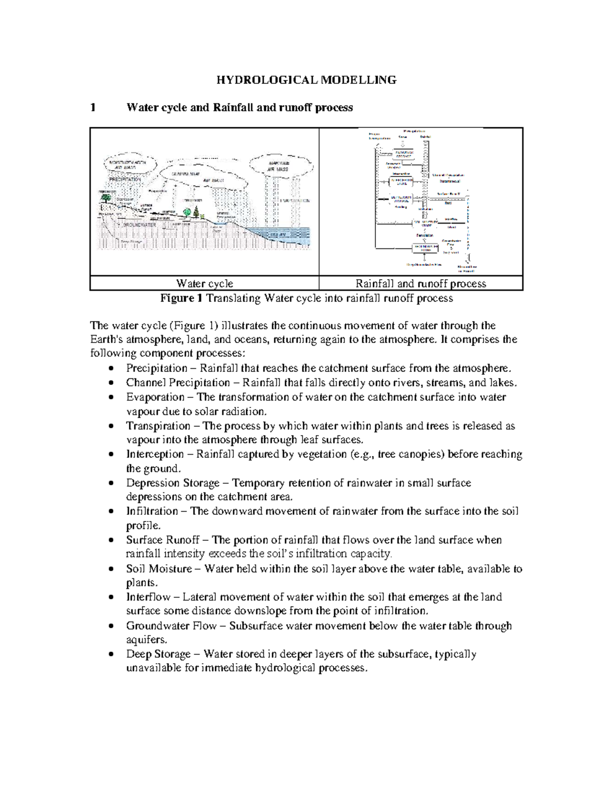 HYDROLOGICAL MODELLING 1: Water Cycle, Rainfall & Runoff Processes ...