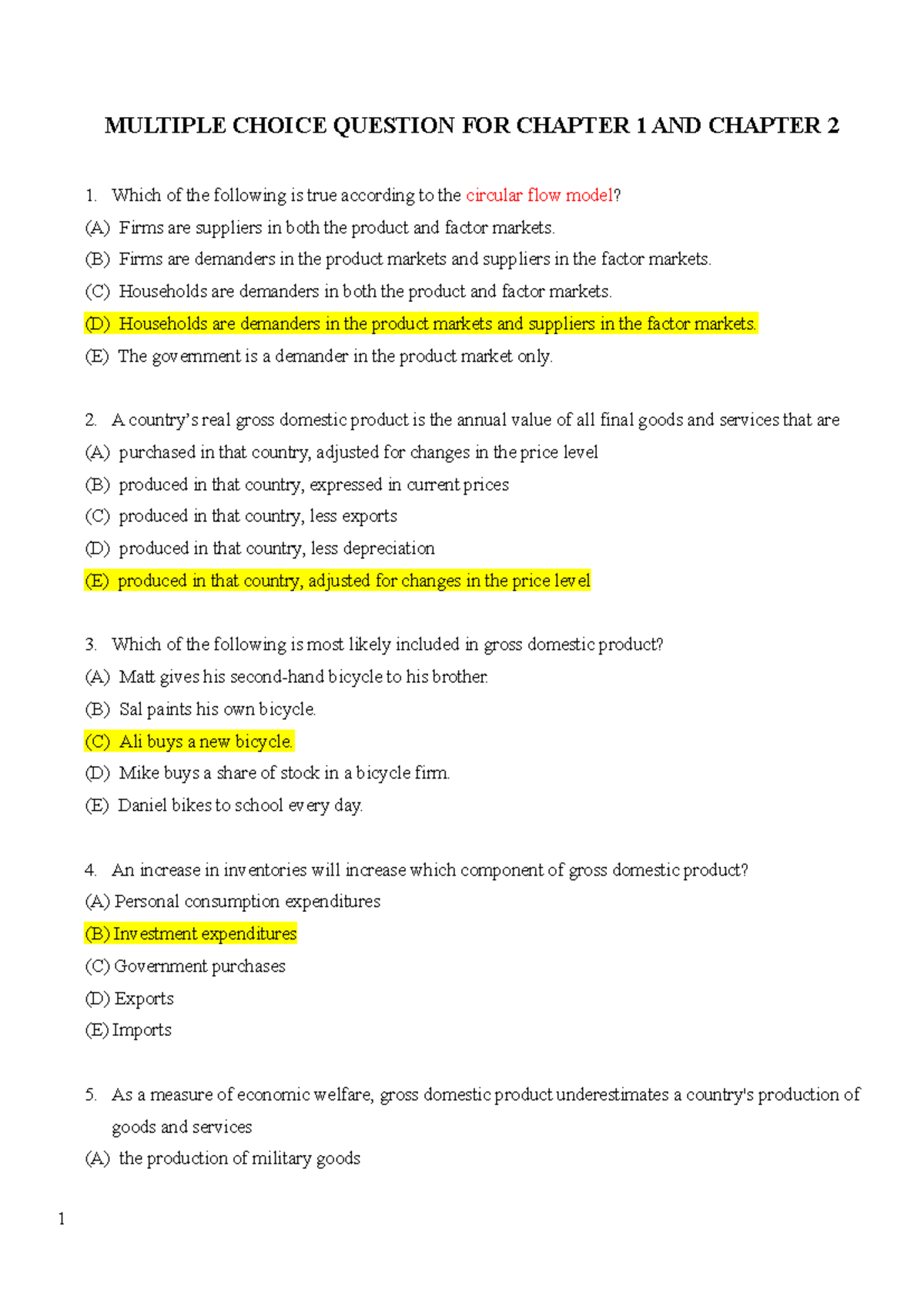 Multiple Choice Questions for ECON 101: Chapters 1 & 2 - Studocu