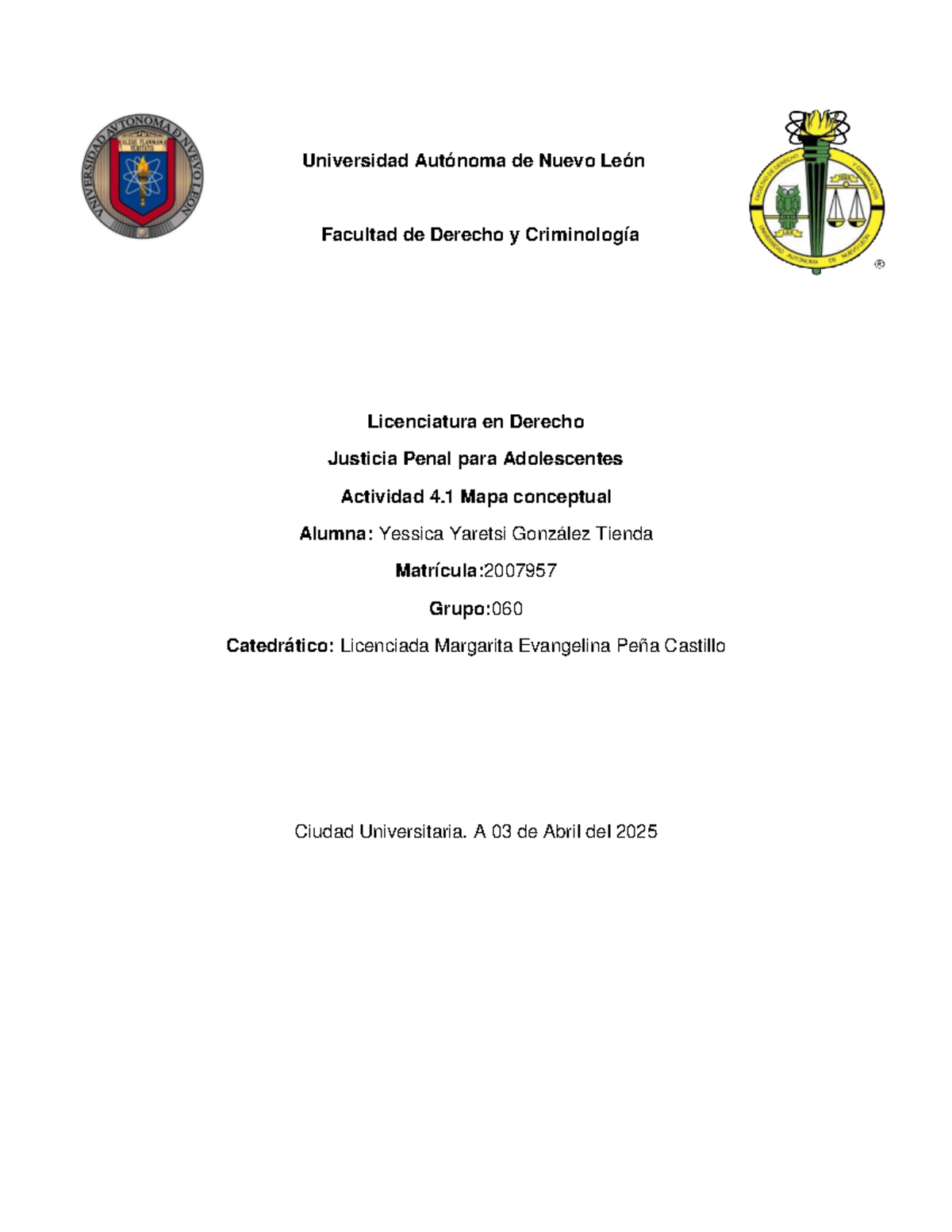 YYGT EV 4 - evidencia - Justicia Penal para Adolescentes - Universidad ...