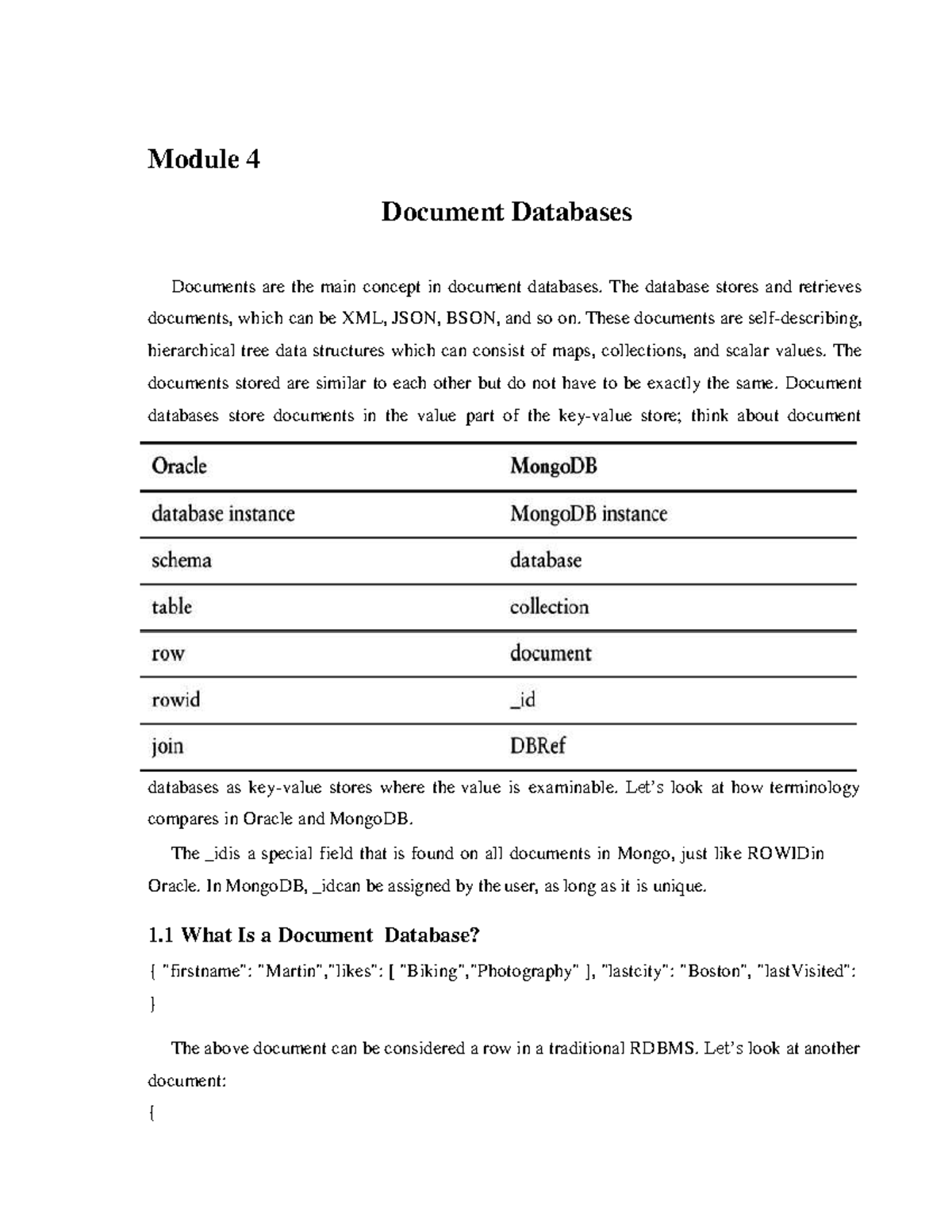 Module 4 - Understanding Document Databases and Their Features - Studocu