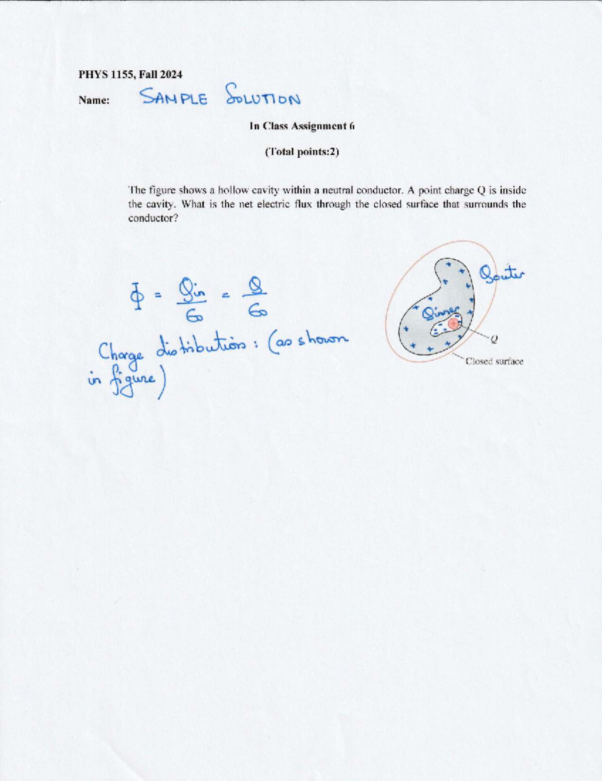 PHYS1155 F24 ICA6 Sol - practice prob - PHYS ll55,Fall Name: SAr-l PLE S"LUT1 DN In Class - Studocu